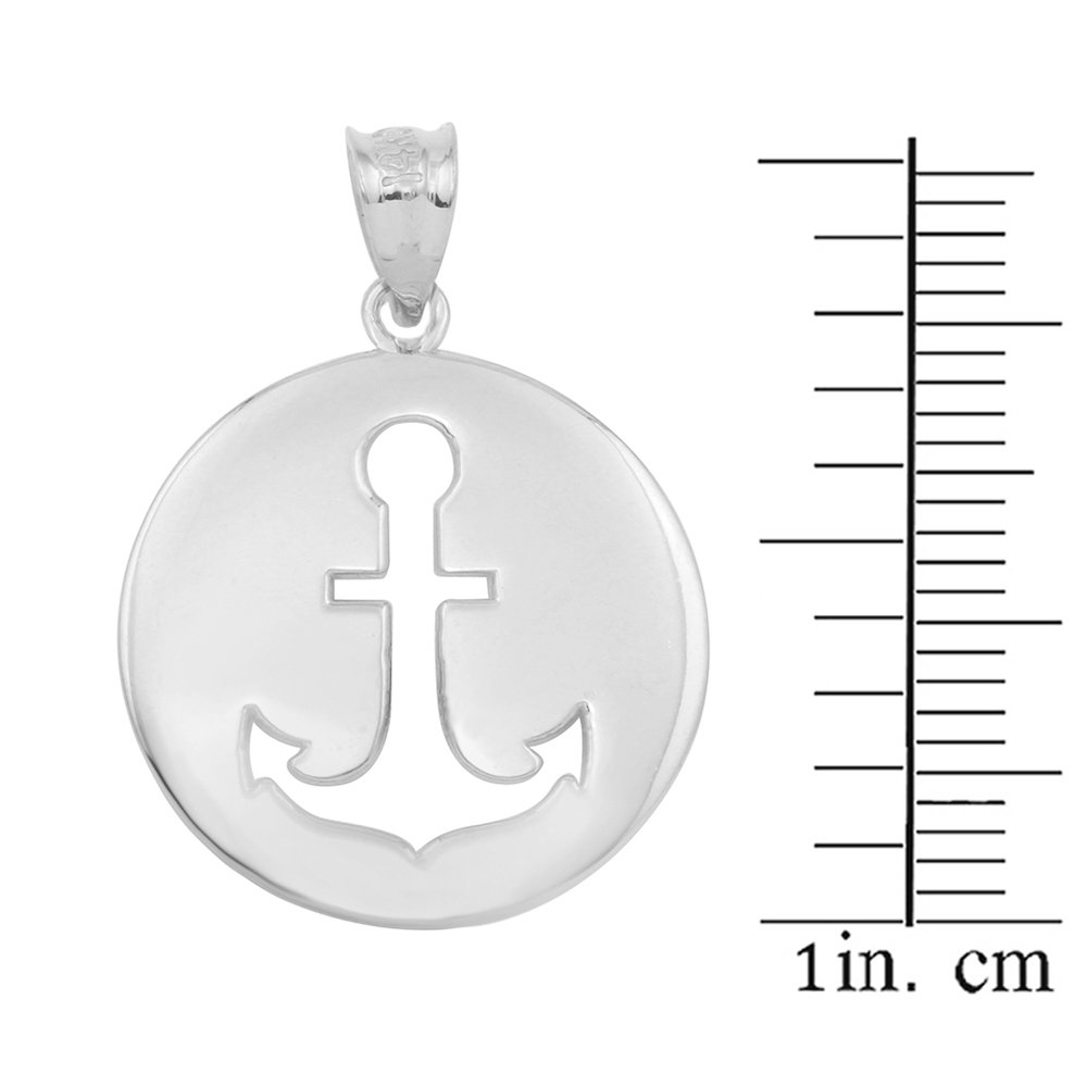 Polished 925 Sterling Silver Nautical Anchor Disc Charm Pendant