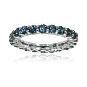 ice gems sterling silver london blue topaz 3mm round-cut eternity band ring, size 6