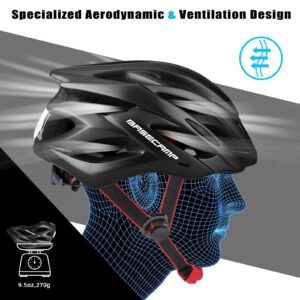 Basecamp Bike Helmet for Men Women with LED Safety Light Removable Sun Visor Lightweight Bicycle Helmet Adjustable Breathable Mountain & Road Cycling Helmets for Adult (BC-10)