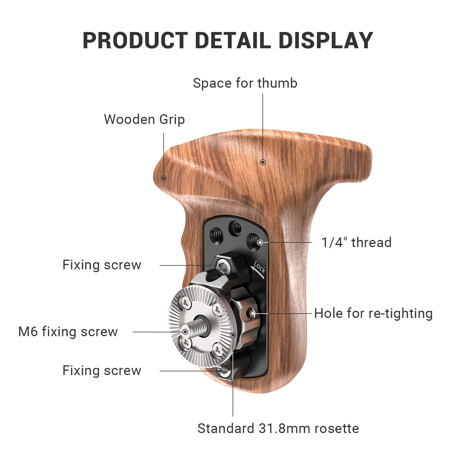 SMALLRIG Right Side Rosette Wooden Handle for Shoulder Mount Support Rig, Right Hand - 1941