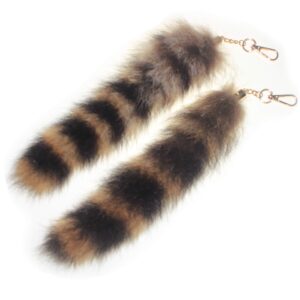 2 pcs 10inches authentic raccoon tail fur skin halloween party cosplay toy handbag accessories key chain ring hook