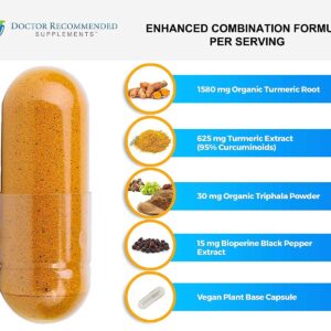 Turmeric Curcumin with Bioperine - 360 Veggie Capsules - 2250mg 95% Curcuminoids with Black Pepper Supplement and Triphala (Pack of 2)