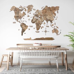 enjoy the wood 3d wood world map wall art large wood wall décor housewarming gift idea wood wall art world travel map for home & kitchen or office (medium, terra)