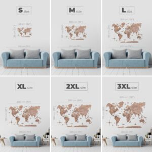 ENJOY THE WOOD 3D Wood World Map Wall Art Large Wood Wall Décor Housewarming Gift Idea Wood Wall Art World Travel Map For Home & Kitchen or Office (Medium, Terra)