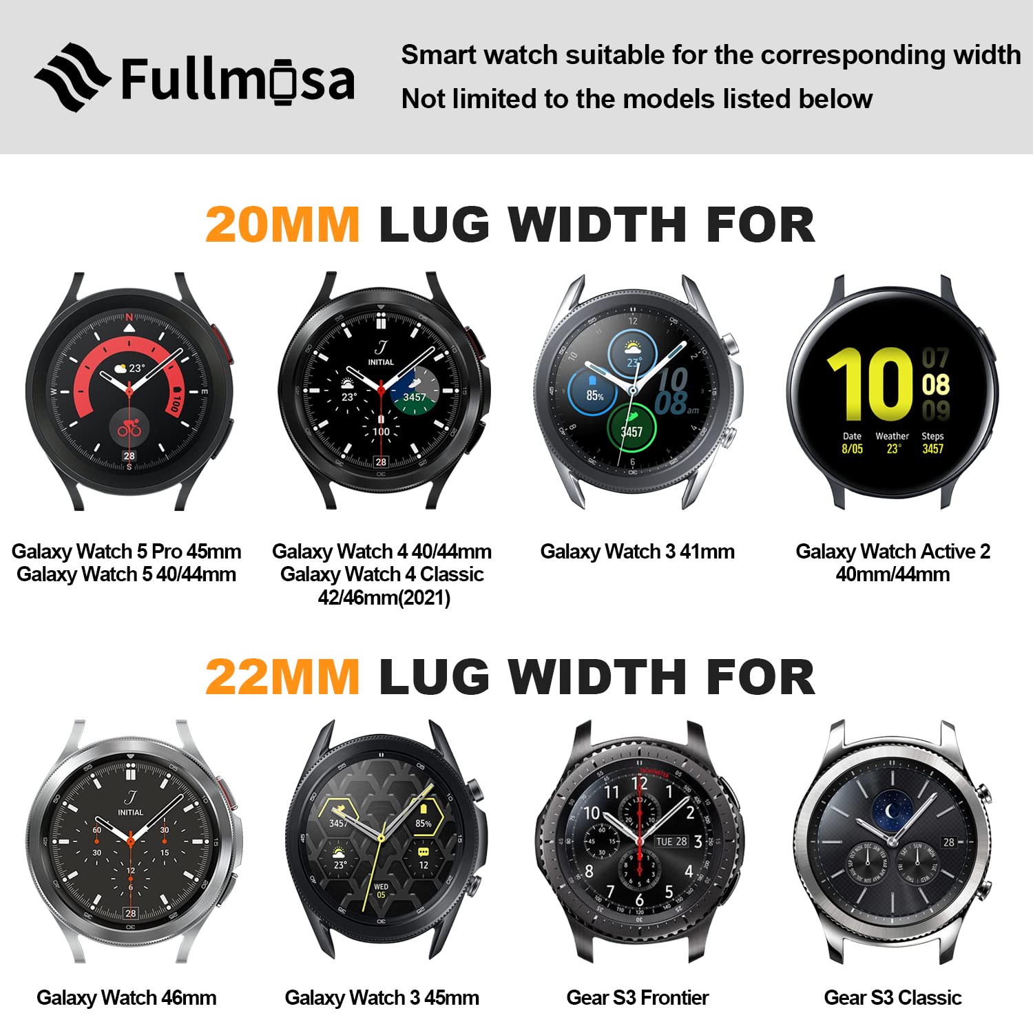 Fullmosa 22mm Leather Watch Bands Compatible with Samsung Galaxy Watch 46mm,Galaxy Watch 3 45mm,Gear S3 Frontier/Classic,Huawei Watch GT,Garmin Vivoactive 4/Forerunner 945,Black