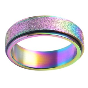 pauro women's stainless steel 6mm rainbow flag lucky spinner worry ring band size 4