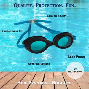 Splaqua Kids Swim Goggles for Boys and Girls - Adjustable Straps, Silicone Eye Seal, UV Protection and Anti Fog Lenses Swimming Goggle - Teal