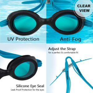 Splaqua Kids Swim Goggles for Boys and Girls - Adjustable Straps, Silicone Eye Seal, UV Protection and Anti Fog Lenses Swimming Goggle - Teal