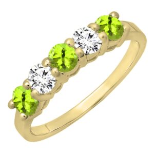 dazzlingrock collection round peridot & white diamond ladies 5 stone wedding band ring in 14k yellow gold, size 10