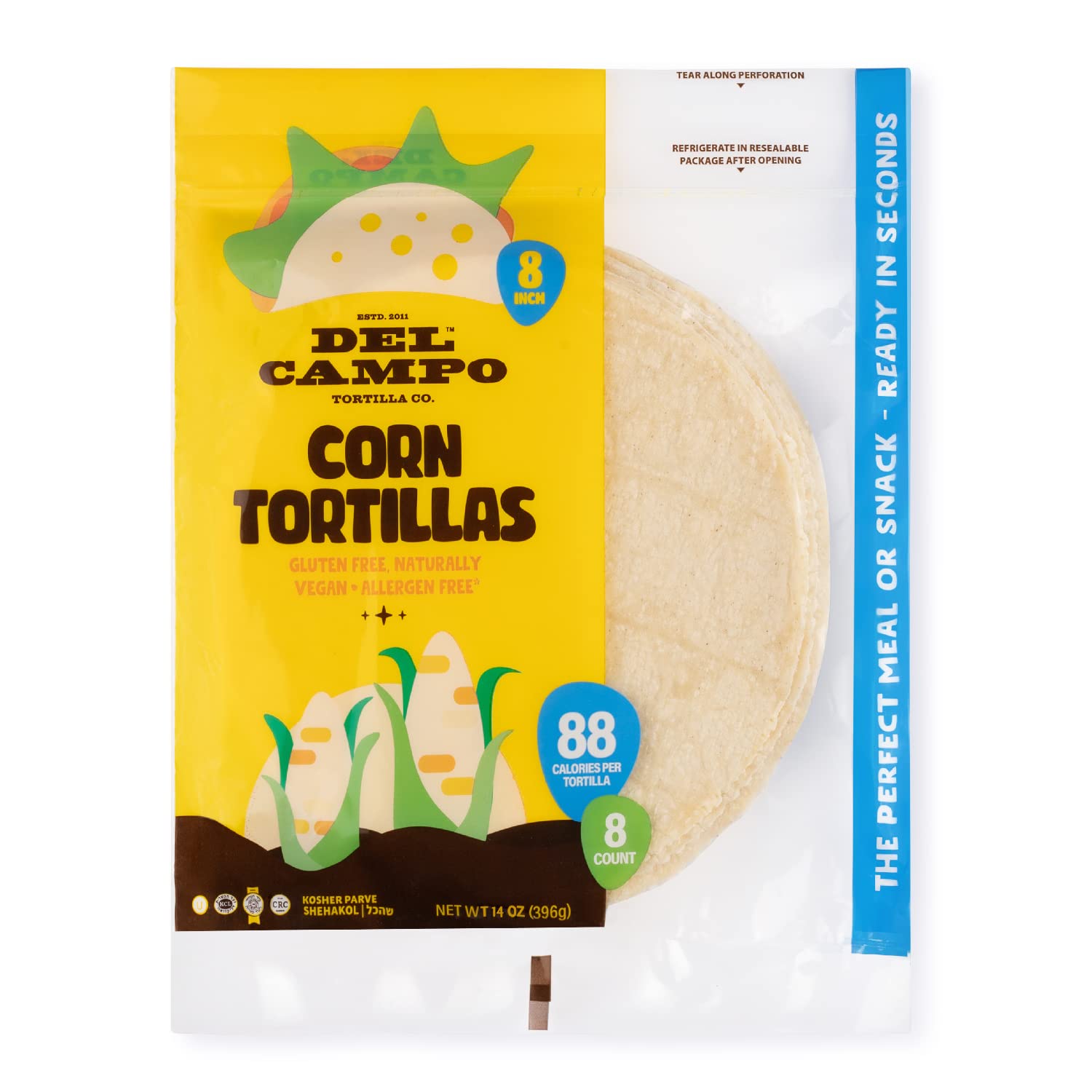 Del Campo Soft Corn Tortillas – 8 Inch Round. 100% Delicious Gluten Free and Authentic Mexican Food. Many Serving Options: Wraps, Tacos, Quesadillas or Burritos, Kosher. (8ct.) (Single)