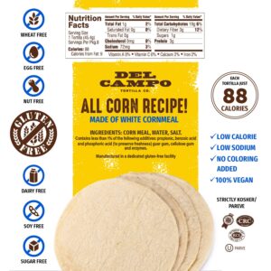 Del Campo Soft Corn Tortillas – 8 Inch Round. 100% Delicious Gluten Free and Authentic Mexican Food. Many Serving Options: Wraps, Tacos, Quesadillas or Burritos, Kosher. (8ct.) (Single)