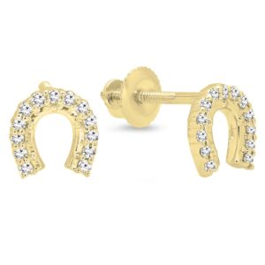 dazzlingrock collection 0.13 carat (ctw) 14k round white diamond ladies horse shoe earrings, yellow gold