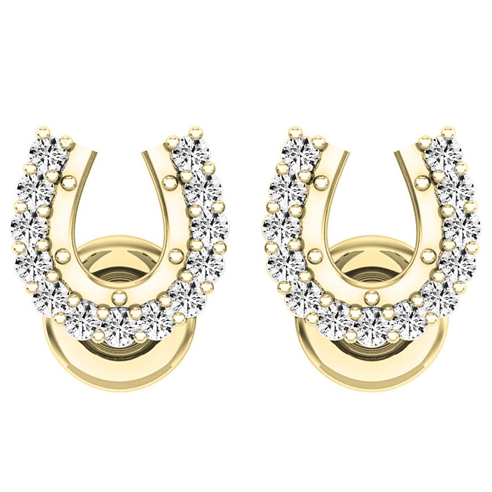 Dazzlingrock Collection 0.13 Carat (ctw) 14K Round White Diamond Ladies Horse Shoe Earrings, Yellow Gold