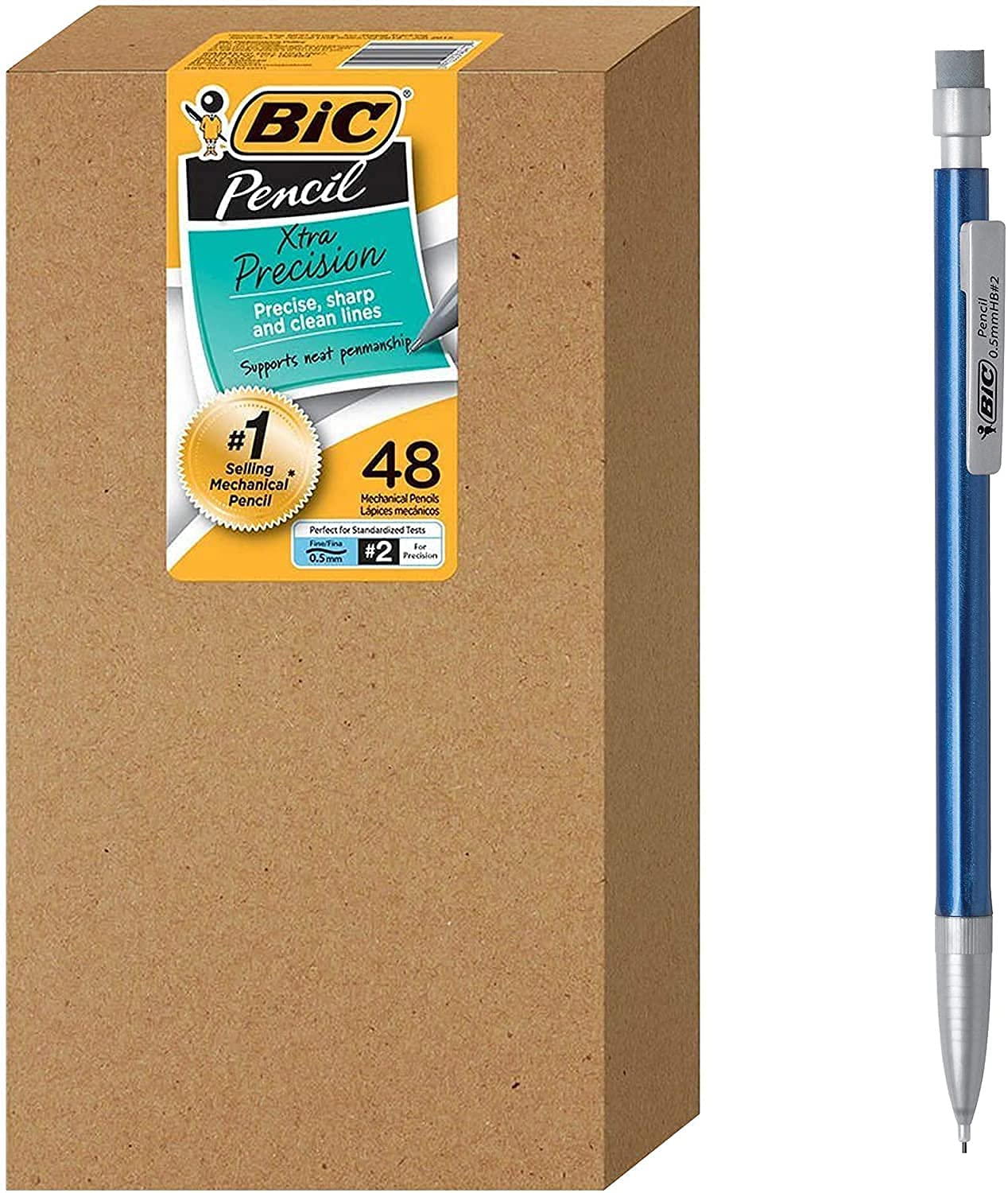 BIC Xtra-Precision Mechanical Pencil, Metallic Barrel, Fine Point (0.5mm), 48-Count