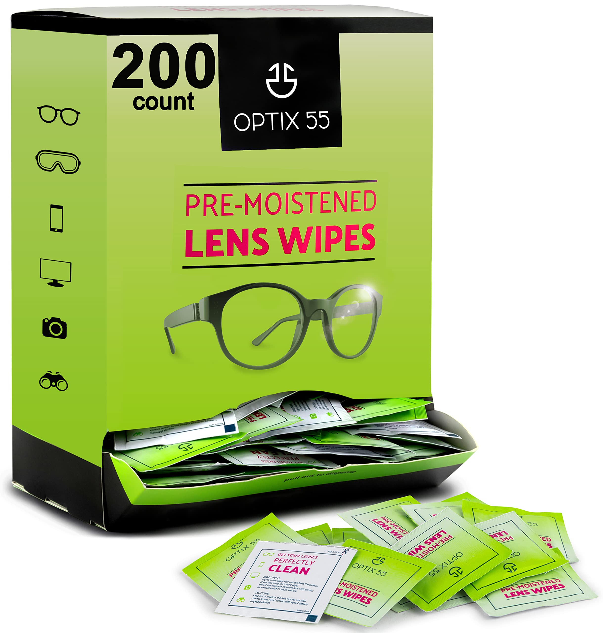 Eyeglass Cleaner Lens Wipes- 200 Pre-Moistened Individual Wrapped Eye Glasses Cleaning Wipes | Glasses Cleaner Safely Cleans Glasses, Sunglasses, Phone Screen, Electronics & Camera Lense| Streak-Free