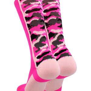 MadSportsStuff Pink Ribbon Awareness Camo Crew Socks (Neon Pink/Pale Pink, Large)