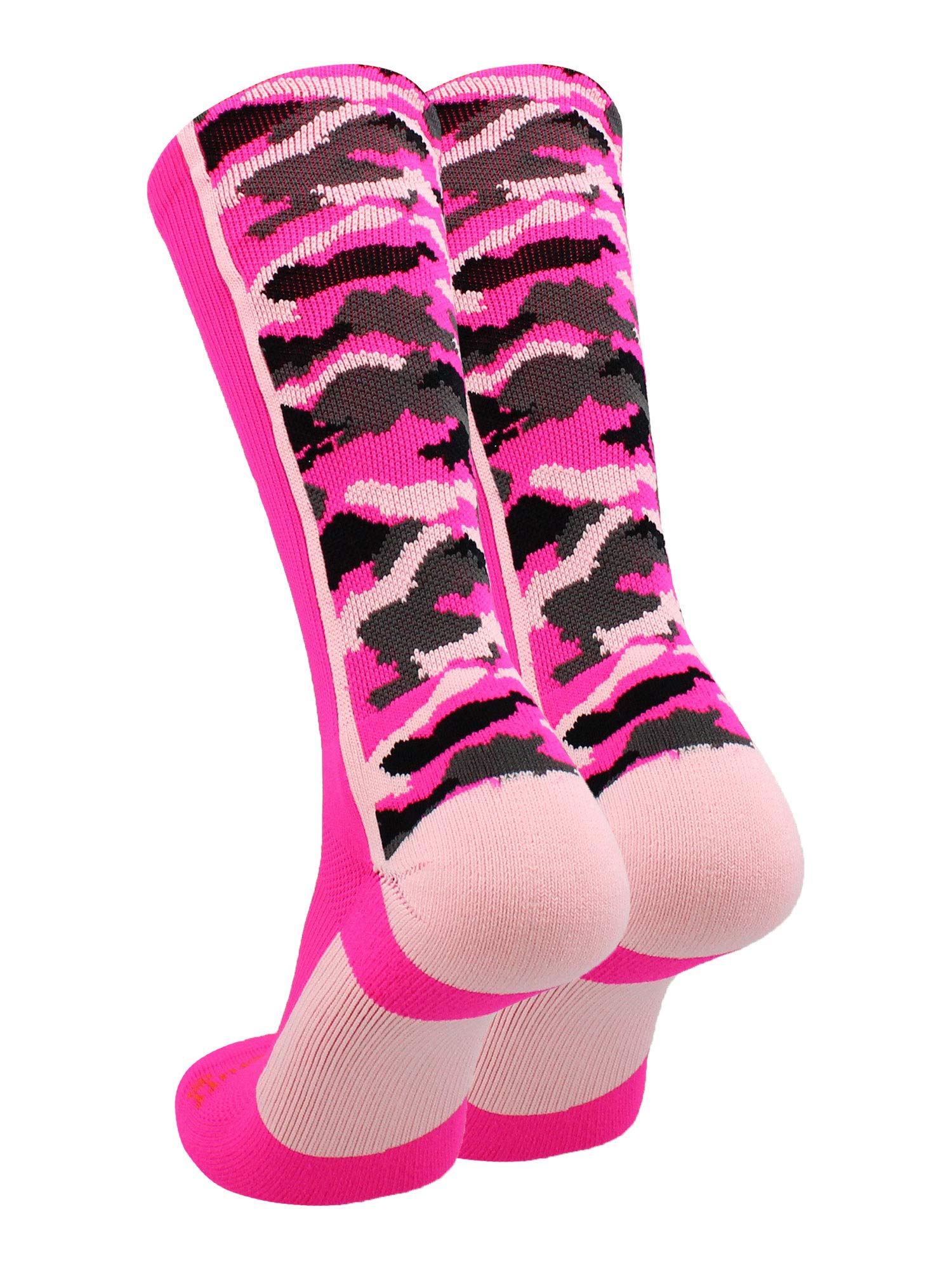 MadSportsStuff Pink Ribbon Awareness Camo Crew Socks (Neon Pink/Pale Pink, Large)