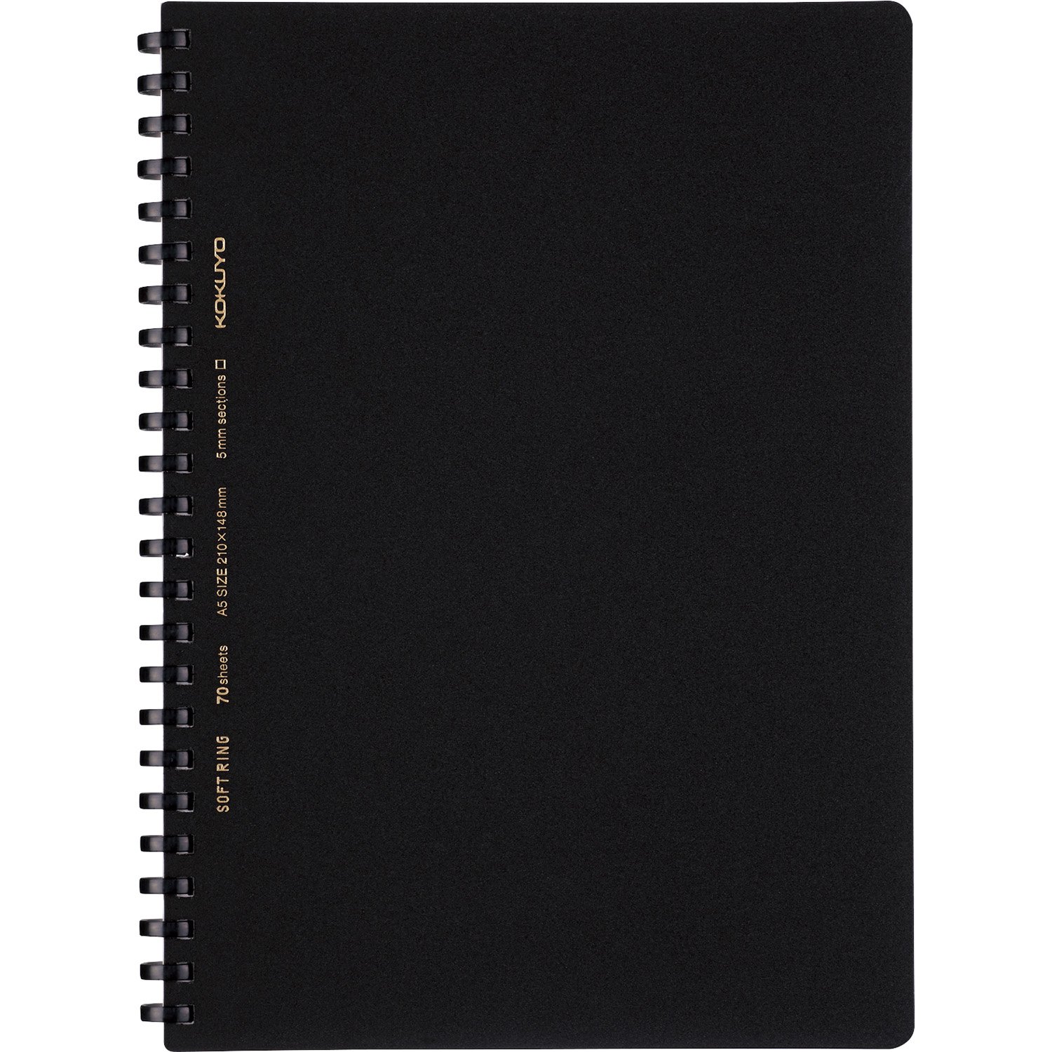 KOKUYO D Shaped Soft Ring Notebook, 5mm Grid Ruled, 70 Sheets, A5, Black, Japan Import (SU-SV437S5-D)