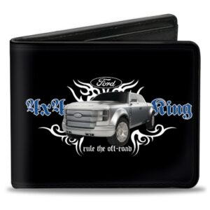 buckle-down men's pu bifold wallet-ford 4x4 trucking-rule the off-road black/white/blue/grays, multicolor, 4.0" x 3.5"