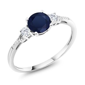 gem stone king 10k white gold 6mm round gemstone birthstone white created sapphire & white diamond accent 3-stone engagement ring | three-stone wedding anniversary promise ring for women