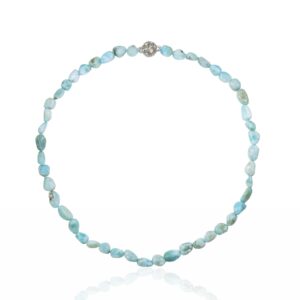 18" natural stone larimar beads crystal magnet clasp necklace