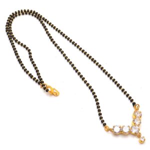 jewar mangalsutra ad cz multi-stones gold plated black crystal beaded chain jewelry for women (6 stones)