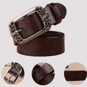 Worry-Free Shopping Women's Cowhide Leather Waist Belt Pin Buckle Butterfly Pattern for Jeans (Dark Coffee)