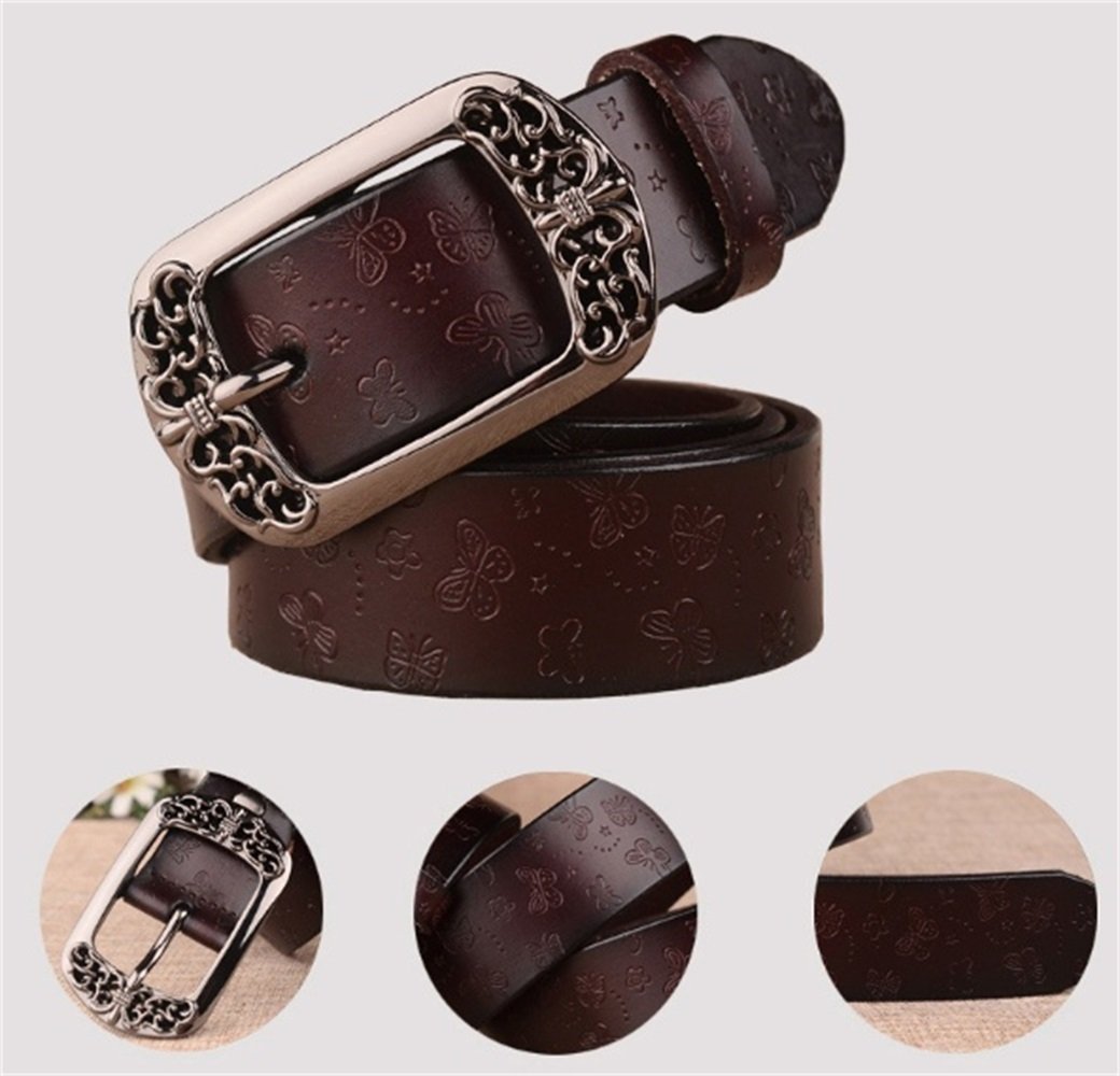 Worry-Free Shopping Women's Cowhide Leather Waist Belt Pin Buckle Butterfly Pattern for Jeans (Dark Coffee)