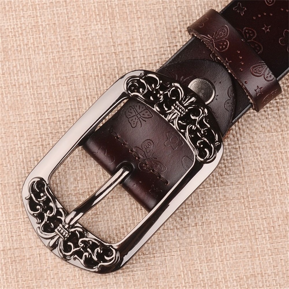 Worry-Free Shopping Women's Cowhide Leather Waist Belt Pin Buckle Butterfly Pattern for Jeans (Dark Coffee)