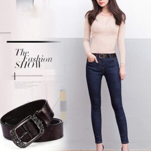 Worry-Free Shopping Women's Cowhide Leather Waist Belt Pin Buckle Butterfly Pattern for Jeans (Dark Coffee)