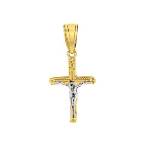 precious stars 14k two-tone gold crucifix religious cross charm pendant