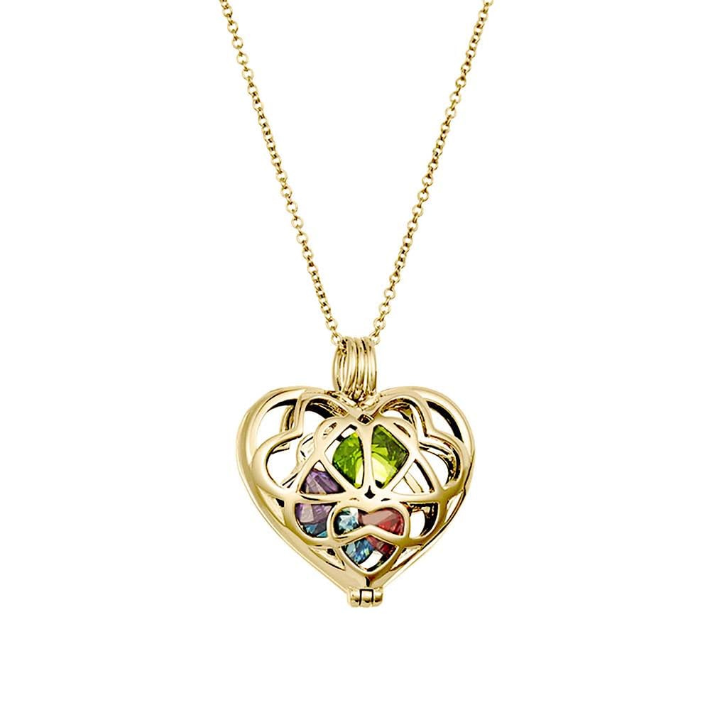 EVE'S ADDICTION Custom Gold Plated Simulated Birthstone Heart Locket, 16" Chain - Personalized Birthstone Necklace for Women - Heart Jewelry - Mother's Necklace - Gifts for Mom