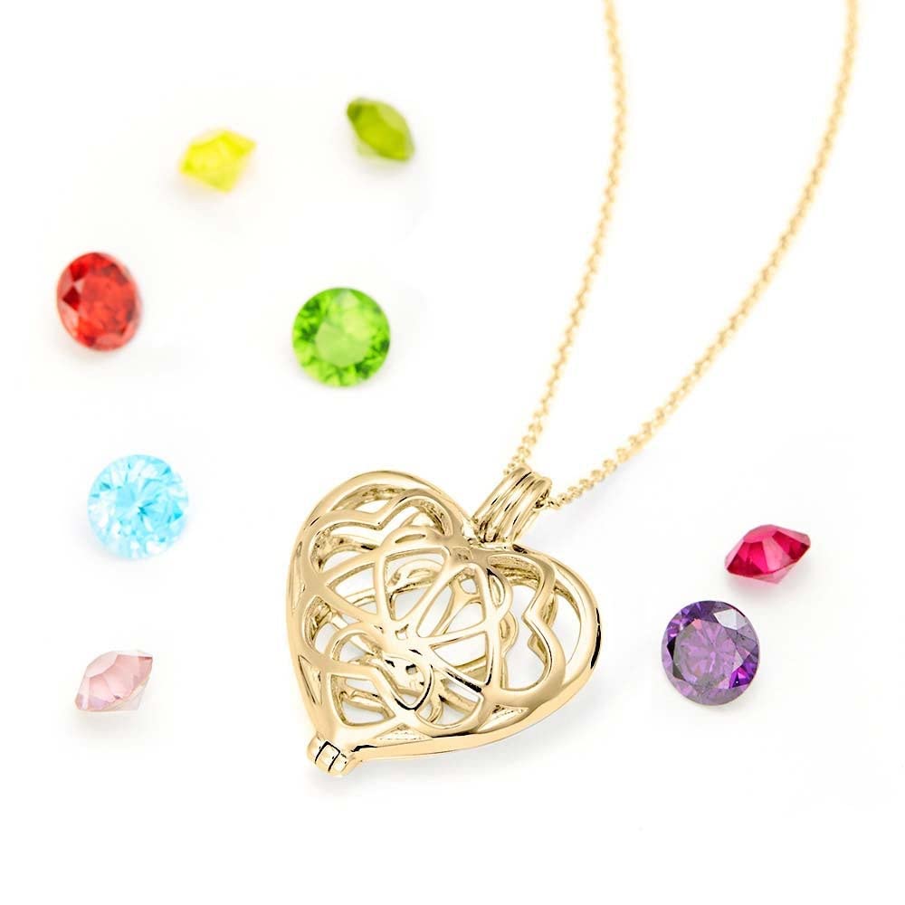 EVE'S ADDICTION Custom Gold Plated Simulated Birthstone Heart Locket, 16" Chain - Personalized Birthstone Necklace for Women - Heart Jewelry - Mother's Necklace - Gifts for Mom