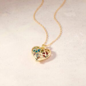 EVE'S ADDICTION Custom Gold Plated Simulated Birthstone Heart Locket, 16" Chain - Personalized Birthstone Necklace for Women - Heart Jewelry - Mother's Necklace - Gifts for Mom