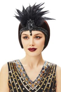 babeyond 1920s flapper headpiece 20s carnival feather headband crystal beaded great gatsby hairband 1920s flapper gatsby hair accessories (black)