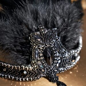 BABEYOND 1920s Flapper Headpiece 20s Carnival Feather Headband Crystal Beaded Great Gatsby Hairband 1920s Flapper Gatsby Hair Accessories (black)