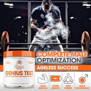 Genius Test, Advanced Testosterone Booster for Men - Natural Stamina, Endurance, Energy & Strength Enhancing Supplement - Lean Muscle Builder, Brain & Libido Support Male Supplements, 120 Veggie Pills