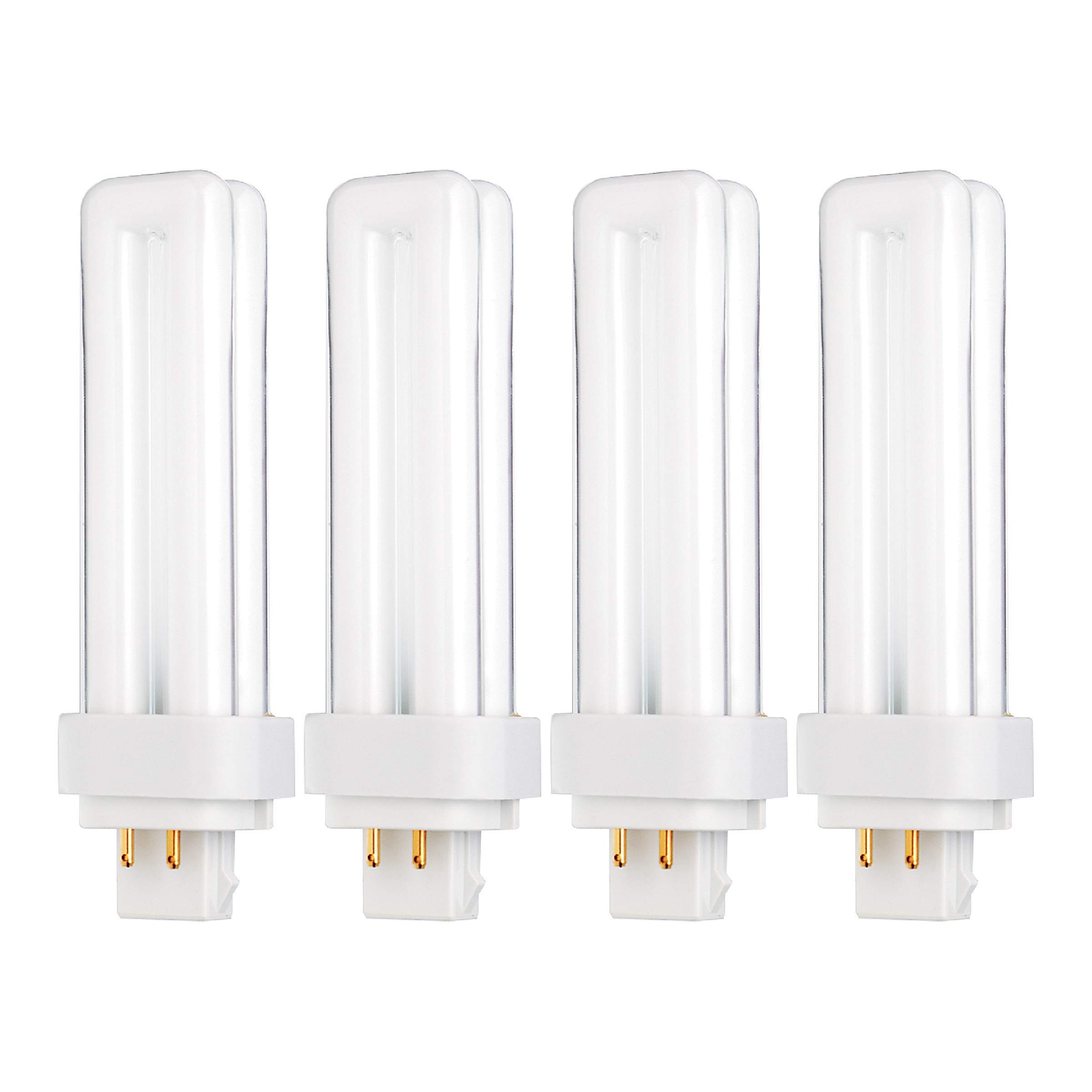 KOR - 13 Watt Double Tube - G24Q-1 (4 Pin) Base, 2700K Warm White - CFL Light Bulb. Replaces Sylvania 20682 CF13DD/E/827 and GE 97594 F13DBX/827/ECO4P - 4 Pack (Warm White)