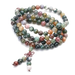 jovivi 108 mala beads bracelet 8mm natural indian agate gemstone healing crystal stone beaded bracelet hand knotted prayer mala beads necklace for yoga meditation balance