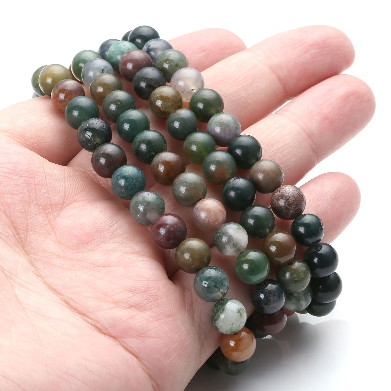 Jovivi 108 Mala Beads Bracelet 8mm Natural Indian Agate Gemstone Healing Crystal Stone Beaded Bracelet Hand Knotted Prayer Mala Beads Necklace for Yoga Meditation Balance