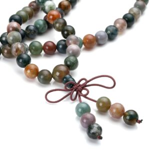 Jovivi 108 Mala Beads Bracelet 8mm Natural Indian Agate Gemstone Healing Crystal Stone Beaded Bracelet Hand Knotted Prayer Mala Beads Necklace for Yoga Meditation Balance