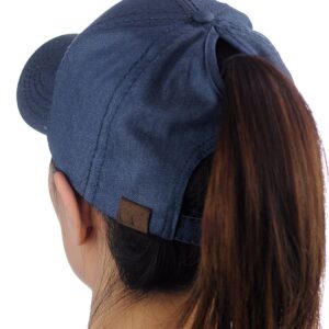 C.C Ponycap Messy High Bun Ponytail Adjustable Cotton Baseball Cap Hat, Denim