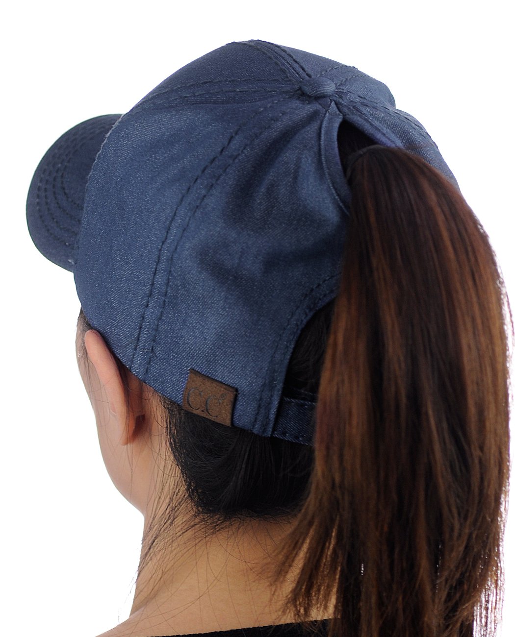 C.C Ponycap Messy High Bun Ponytail Adjustable Cotton Baseball Cap Hat, Denim