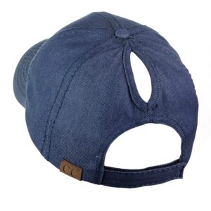 C.C Ponycap Messy High Bun Ponytail Adjustable Cotton Baseball Cap Hat, Denim