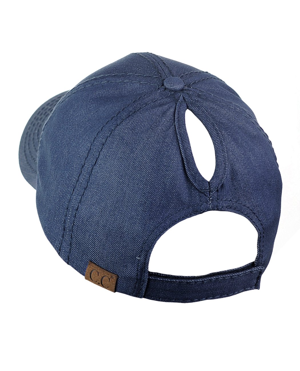 C.C Ponycap Messy High Bun Ponytail Adjustable Cotton Baseball Cap Hat, Denim