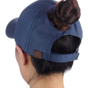 C.C Ponycap Messy High Bun Ponytail Adjustable Cotton Baseball Cap Hat, Denim