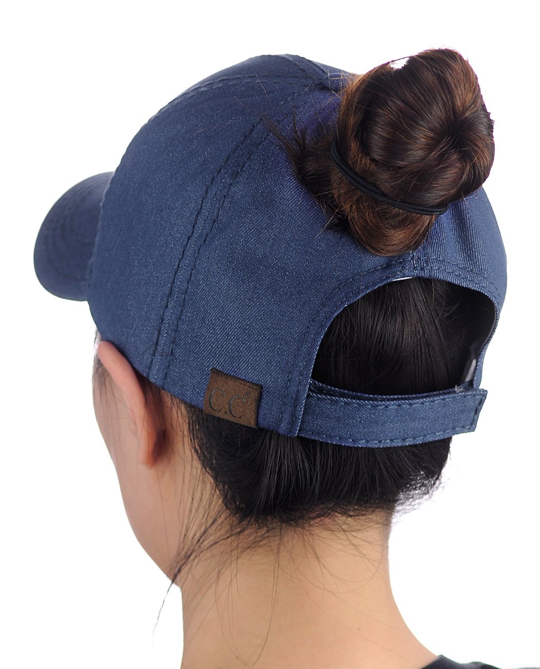 C.C Ponycap Messy High Bun Ponytail Adjustable Cotton Baseball Cap Hat, Denim