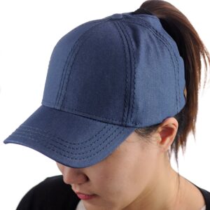 C.C Ponycap Messy High Bun Ponytail Adjustable Cotton Baseball Cap Hat, Denim