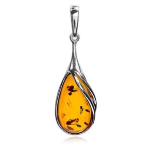 Ian and Valeri Co. Dark Amber Sterling Silver Drop Pendant Necklace 18 inches