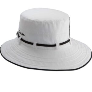 panama jack women's contrast cotton bucket sun hat with sizing tie, 3" brim (white)